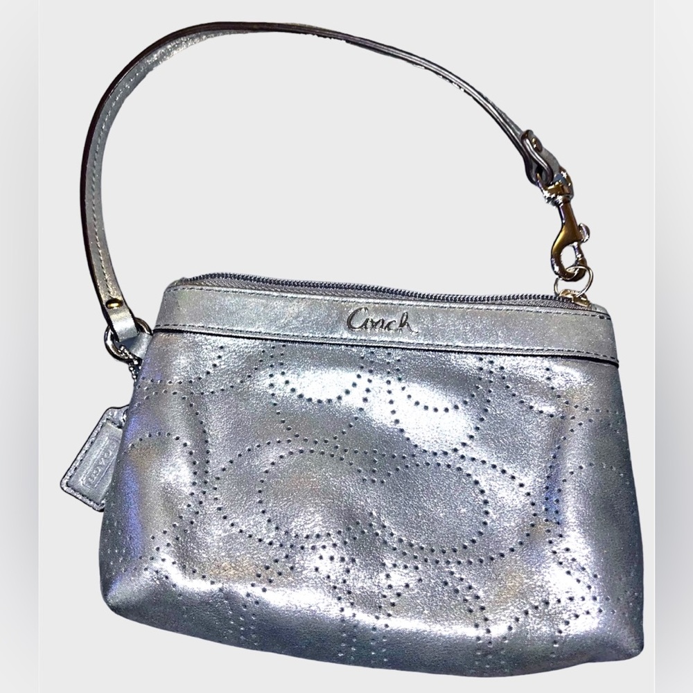 Coach Perforated Signature Gunmetal Wristlet - Gem